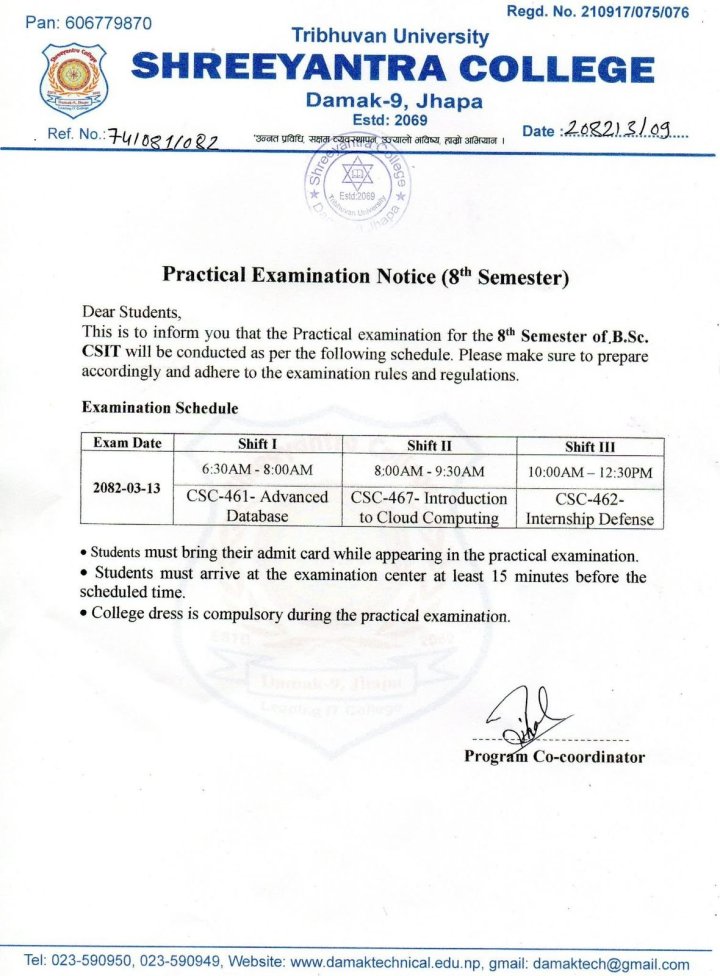 Practical Examination Notice | Shreeyantra College